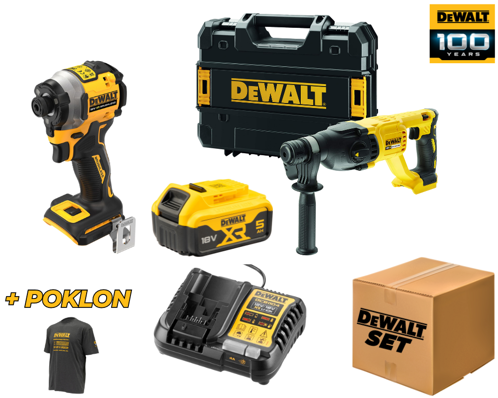 DeWALT 100 godina set alata DWSET4 - DCH133NT + DCF850N + poklon majica